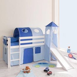 Pharao24.de Kinderhochbett in Wei&szlig; Blau Blau-Wei&szlig;