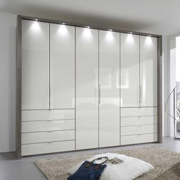 Pharao24.de Schlafzimmer Kleiderschrank mit Falt&uuml;ren und Schubladen Creme Wei&szlig;