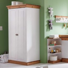 Pharao24.de Babykleiderschrank in Wei&szlig; Kiefer Massivholz