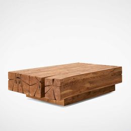 Pharao24.de Echtholz Couchtisch aus Eiche Massivholz rustikalen Landhausstil