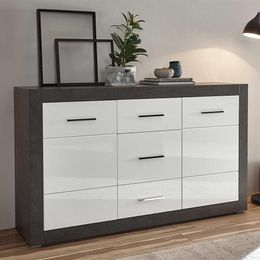 Pharao24.de Wohnzimmer Sideboard in Wei&szlig; Hochglanz Beton Grau