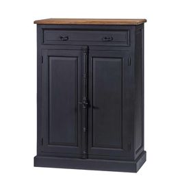 Pharao24.de Highboard mit einer Schublade und T&uuml;r Schwarz Teakfarben