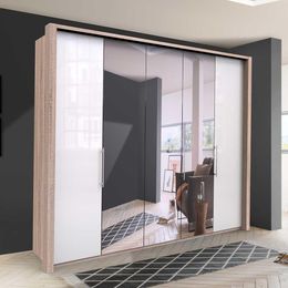 Pharao24.de Premium Kleiderschrank mit Spiegel Eiche S&auml;gerau und Wei&szlig;