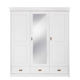 Pharao24.de Dreht&uuml;renschrank Holzkleiderschrank mit Spiegel und drei Schubladen