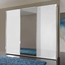 Pharao24.de Schwebet&uuml;ren Kleiderschrank 300 cm breit Wei&szlig; Glas