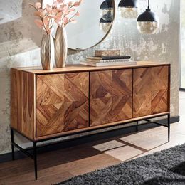 Pharao24.de Sideboard Sheesham Massivholz mit Vierfu&szlig;gestell aus Metall 123 cm breit