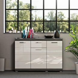 Pharao24.de Hochglanzkommode in Grau und Wei&szlig; 120 cm breit - 85 cm hoch