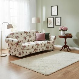 Pharao24.de Country Sofa Blumen in Beige und Bunt Vierfu&szlig;gestell aus Holz
