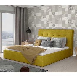 Pharao24.de Polsterbett Doppelbett in Currygelb aus Webstoff