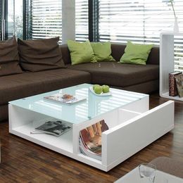 Pharao24.de Designercouchtisch in Wei&szlig; Hochglanz Glasplatte