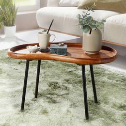 Pharao24.de Sofa Beistelltisch aus Sheesham Massivholz Nierenform