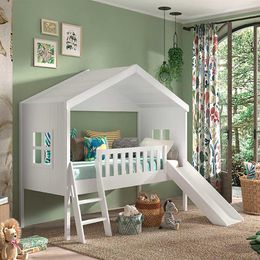 Pharao24.de Kinderzimmer Bett wei&szlig; Haus Skandistil inklusive Leiter Rutsche