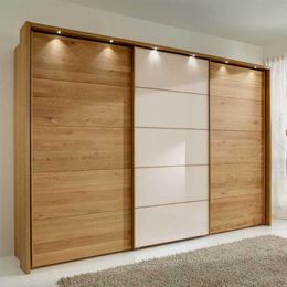 Pharao24.de Schwebetuerenschrank in Eiche Bianco Beige Glasfront