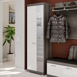 Pharao24.de Hochglanzschrank Garderobe in Grau und Wei&szlig; Spiegelt&uuml;r