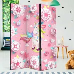Pharao24.de Kinder Paravent mit Einhorn Motiv Pink und Bunt