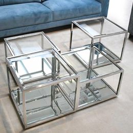 Pharao24.de Moderne Couchtische aus Glas und Edelstahl B&uuml;gelgestell (vierteilig)