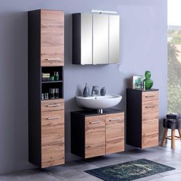 Pharao24.de Design Badm&ouml;bel Set in Wildeiche Optik und Dunkelgrau modern (vierteilig)