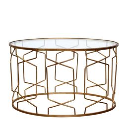 Pharao24.de Design Couchtisch mit ovaler Tischplatte Gestell Goldfarben