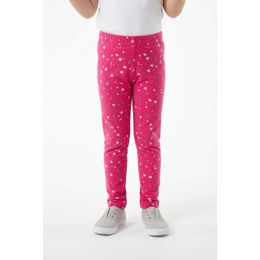 Sweatleggings happy girls, M&auml;dchen, Gr. 104, N-Gr, pink, angeraute Sweatware, Obermaterial: 60% Polyester, 35% Baumwolle, 5% Elasthan, bedruckt, skinny fit kn&ouml;chellang, Hosen, im tollen Sternen-Herzen-Alloverprint