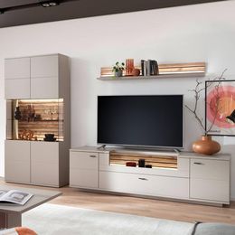 Pharao24.de TV Wohnwand Designer Wohnwand in Grau und Wildeichefarben (dreiteilig)
