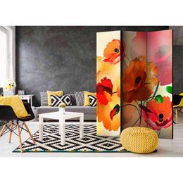 Pharao24.de Spanische Trennwand mit Mohnblumen in Rot und Orange 3 teilig