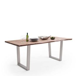 Pharao24.de Esstisch Holztisch aus Massivholz und Edelstahl