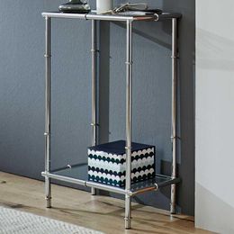 Pharao24.de Konsolentisch aus Sicherheitsglas und Stahl Chromfarben