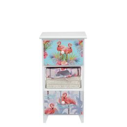 Pharao24.de Kleine Kommode in Wei&szlig; massiv Flamingo Motiven