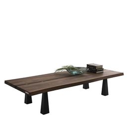 Pharao24.de Designercouchtisch aus Nussbaum Massivholz und Eisen 160 cm breit