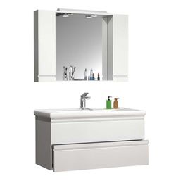 Pharao24.de Wei&szlig;es Badezimmerm&ouml;bel Set f&uuml;r die Wandmontage LED Beleuchtung (zweiteilig)