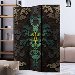 Pharao24.de Raumteiler Trennwand mit floralem Bl&auml;ttermotiv Schwarz Bunt