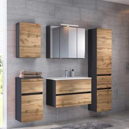 Pharao24.de Badezimmer Komplettset in Wildeichefarben Anthrazit (f&uuml;nfteilig) aus MDF Pharao24