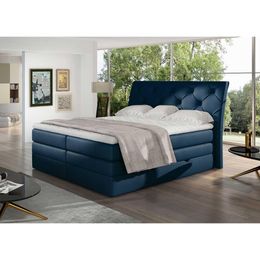 Pharao24.de Boxspringbett Doppelbett mit Bezug in Dunkelblau