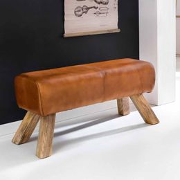 Pharao24.de Design Sitzbank in Braun Leder Massivholzbeine