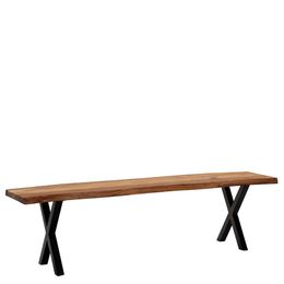 Pharao24.de Holzbank Bank mit X Fu&szlig;gestell aus Metall 46 cm Sitzh&ouml;he
