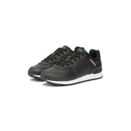 Sneaker Tommy Hilfiger "MAXLITE 1A", Herren, Gr. 45, schwarz, Leder, Schuhe Sneaker, Freizeitschuh, Halbschuh, Schn&uuml;rschuh, Streifen in Tommy Farben