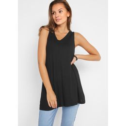 Longtop bonprix, Damen, Gr. 36/38 (S), schwarz, Jersey, Obermaterial: 95% Viskose, 5% Elasthan, unifarben, A-Linie ca. Mitte Oberschenkel, V-Ausschnitt, Tops, A-Linie, V-Ausschnitt, aus Viskose und Elasthan