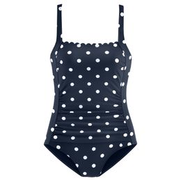 Badeanzug Lascana "Jada", Damen, Gr. 48, Cup E, blau (marine, wei&szlig;), Microfaser, Microfaser, Polyamid, gepunktet, Badeanz&uuml;ge Badeanzug, mit Wellenkante und Shaping-Effekt