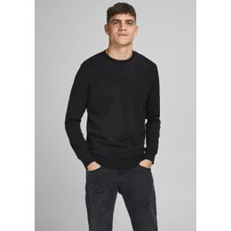 Jack & Jones Sweatshirt JACK & JONES "JJEBASIC mit Flaglabel und weicher Baumwollmischung", Herren, Gr. XL, schwarz, Sweatware, Obermaterial: 100% Baumwolle, unifarben, normal h&uuml;ftlang, Rundhals, Rippb&uuml;ndchen, Sweatshirts Sweatshirt, unifarben, modisch, regular fit, Baumwolle, Rundhals