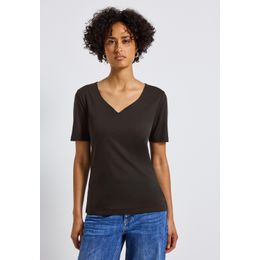 T-Shirt Street One, Damen, Gr. 34, braun (deep roast braun), Web, 50% Baumwolle, 50% Modal, unifarben, normal normal, Rundhals, normaler Saum, Shirts T-Shirt