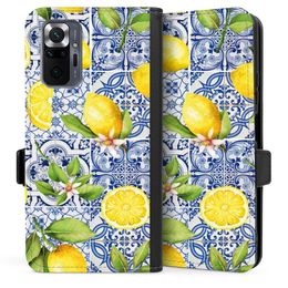 DeinDesign Xiaomi Redmi Note 10 Pro Handy Klapph&uuml;lle Handyh&uuml;lle aus Kunst Leder schwarz Flip Case Muster Greece Lemon Sideflip mit langer Lasche