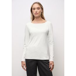 Langarmshirt Street One, Damen, Gr. 42, sanftes wei&szlig;, Web, 50% Baumwolle, 50% Modal, unifarben, normal normal, U-Boot-Ausschnitt, normaler Saum, Shirts Langarmshirt, in Unifarbe