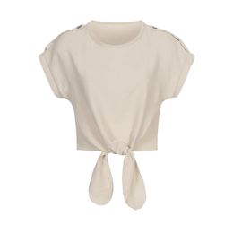 Muskelshirt CLOUD 5IVE "CLOUD 5IVE Musselin Top with knot detail", Damen, Gr. XL, beige, 95% Polyester, 5% Elasthan, bedruckt, normal, Rundhals, Shirts
