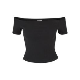 T-Shirt Urban Classics "Urban Classics Damen Ladies Organic Off Shoulder Rib Tee", Damen, Gr. 5XL, schwarz, 95% Baumwolle, 5% Elasthan, unifarben, slim fit, Carmenausschnitt, Shirts T-Shirt