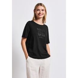 Print-Shirt Street One, Damen, Gr. 34, schwarz, Web, 50% Baumwolle, 50% Modal, bedruckt, normal normal, Rundhals, B&uuml;ndchen, Shirts, im soften Baumwoll-Mix