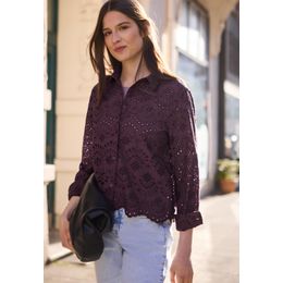 Langarmbluse STREET ONE STUDIO, Damen, Gr. 36, very berry, Web, 100% Baumwolle, unifarben, normal normal, V-Ausschnitt, B&uuml;ndchen, Blusen, aus reiner Baumwolle