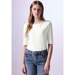 T-Shirt STREET ONE STUDIO, Damen, Gr. 42, wei&szlig; (sanftes wei&szlig;), Web, 50% Baumwolle, 50% Modal, unifarben, gerade normal, Rundhals, B&uuml;ndchen, Shirts T-Shirt, aus softem Materialmix