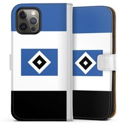 DeinDesign iPhone 12 Pro Max Handy Klapph&uuml;lle Handyh&uuml;lle aus Kunst Leder wei&szlig; Flip Case Hamburger Sv Bundesliga Official Licensed Product Sideflip mit Lasche