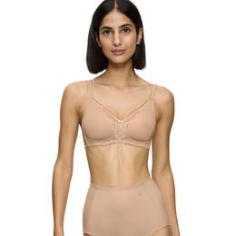 B&uuml;gelloser BH Triumph "Modern Lace+Cotton", Damen, Gr. 100, Cup E, beige (neutral beige), Microtouch, Obermaterial: 50% Polyamid, 30% Baumwolle, 20% Elasthan, BHs, Spitzeneins&auml;tze, starker Halt ohne B&uuml;gel, atmungsaktiv, leicht
