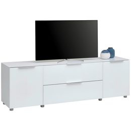 Voleo Lowboard, Wei&szlig; Hochglanz, Kunststoff, 2 F&auml;cher, 2 Schublade(n) Schubladen, 181x54x40 cm, Beim&ouml;bel erh&auml;ltlich, stehend, Wohnzimmer, Wohnw&auml;nde, Lowboards, Lowboards stehend